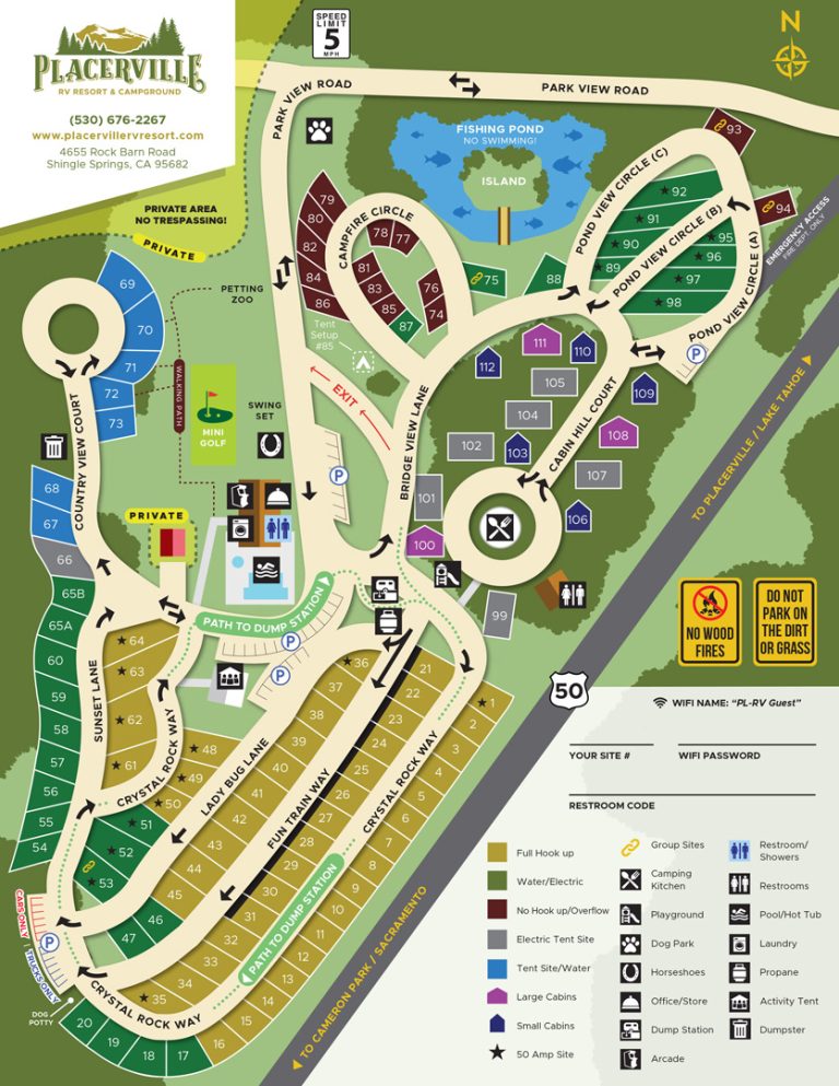 Resort Map of Placerville RV Resort in Shingle Springs, CA